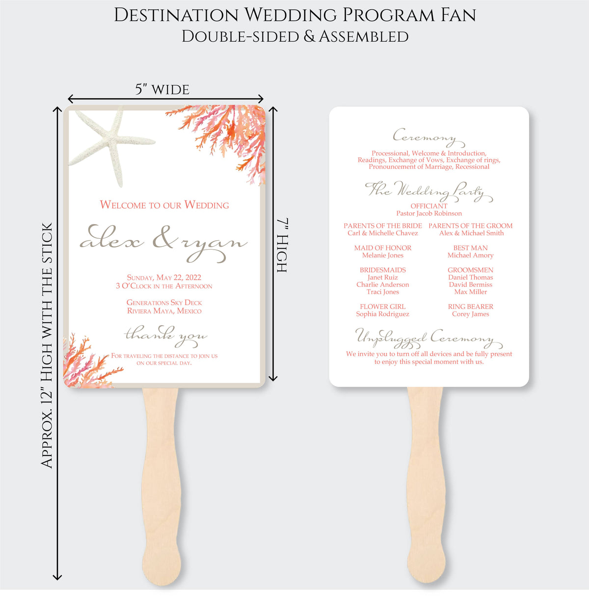 Beach Wedding Program Fans - Living Coral – Destination Wedding Details ...