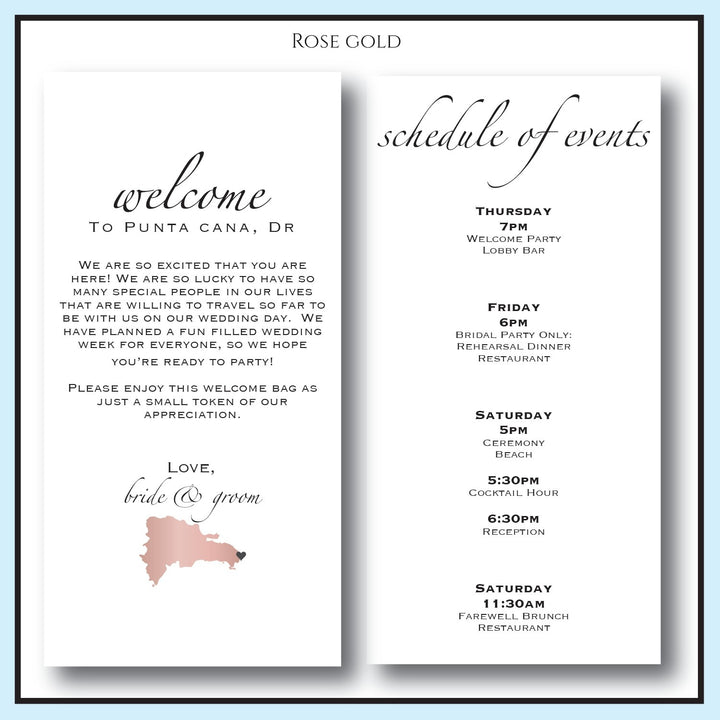 Personalized Destination Wedding Welcome Letter & Itinerary - Map ...