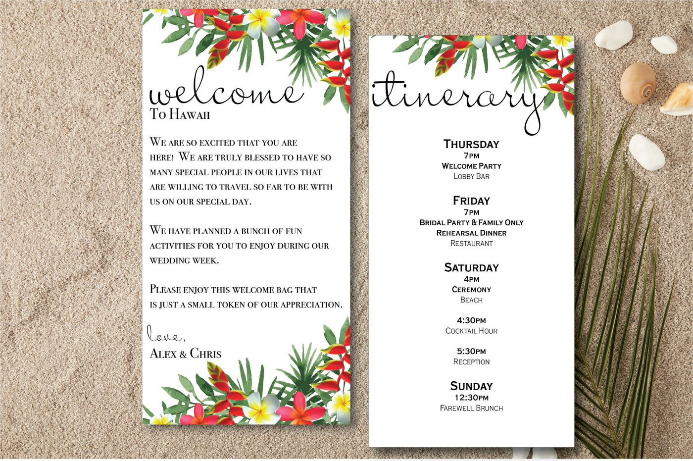 Personalized Wedding Welcome Letter & Itinerary - Tropical ...