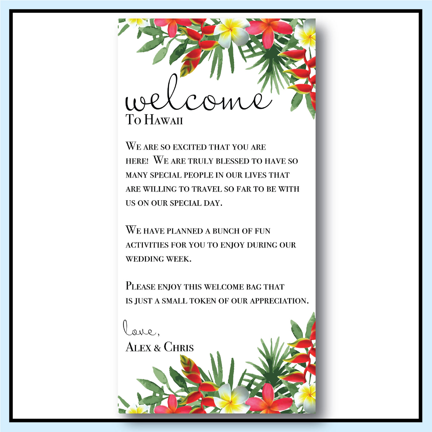 Personalized Wedding Welcome Letter & Itinerary - Tropical ...