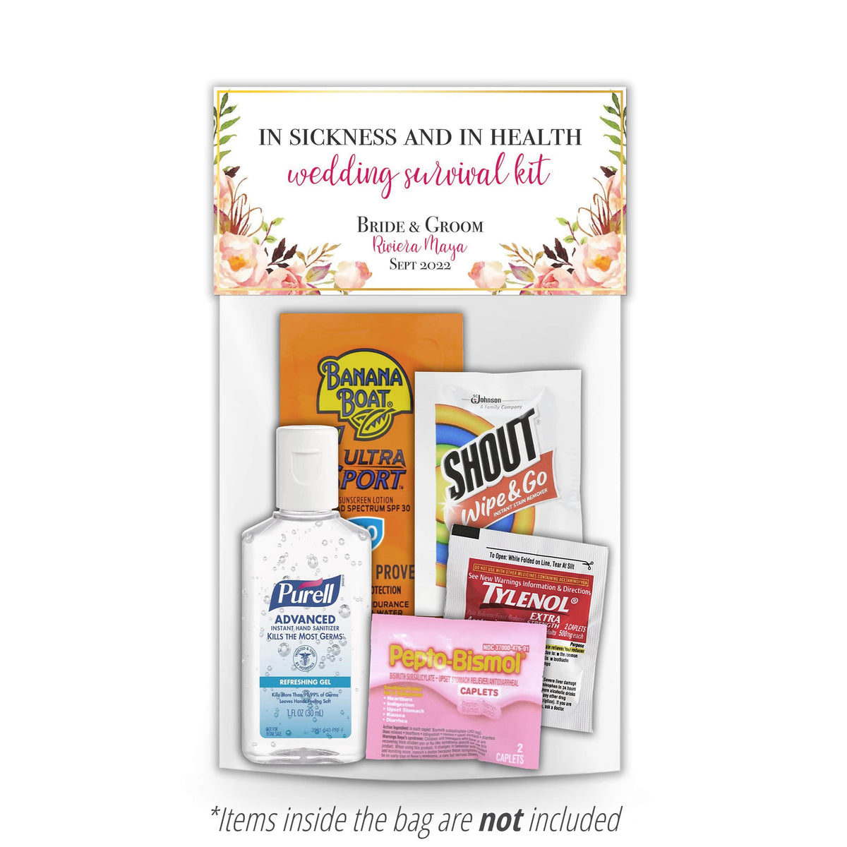 Personalized Wedding Hangover Recovery Kit Bag & Topper - Floral ...