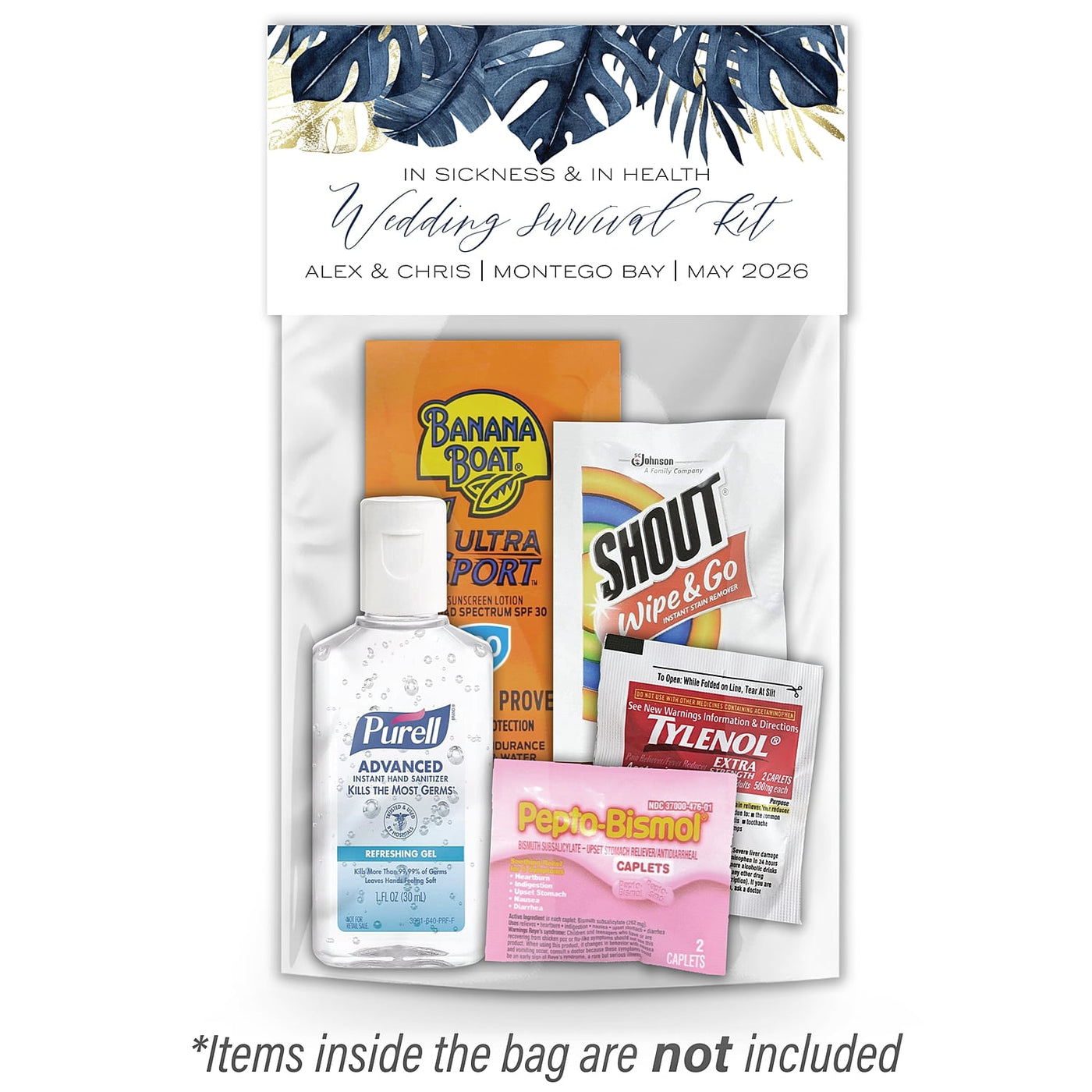 Personalized Wedding Hangover Recovery Kit Bag & Topper - Blue Palms ...