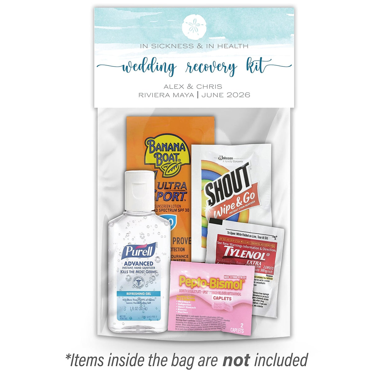 Wedding Hangover Recovery Kit Bag & Topper - Beach Sand Dollar ...