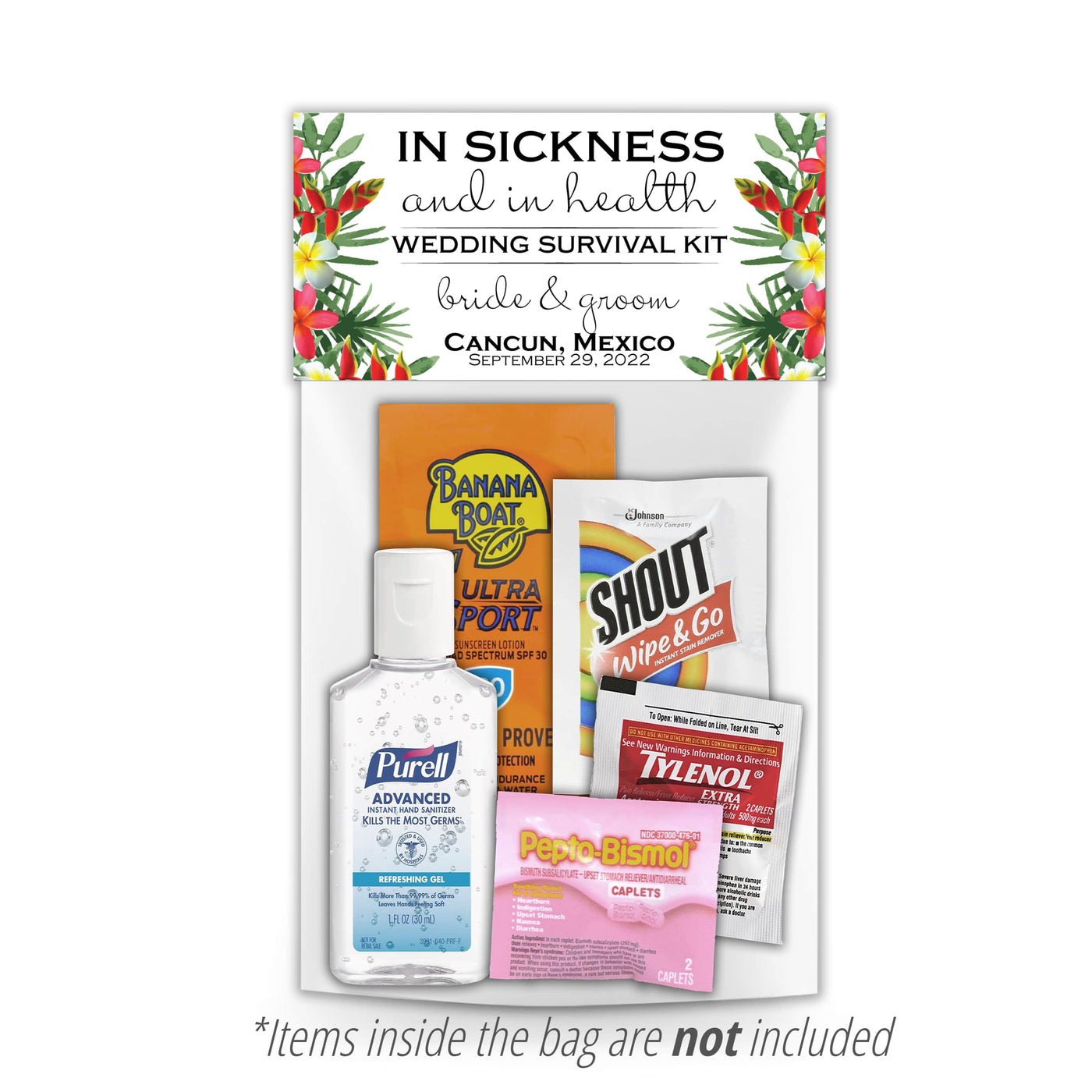 Personalized Wedding Hangover Recovery Kit Bag & Topper - Tropical ...