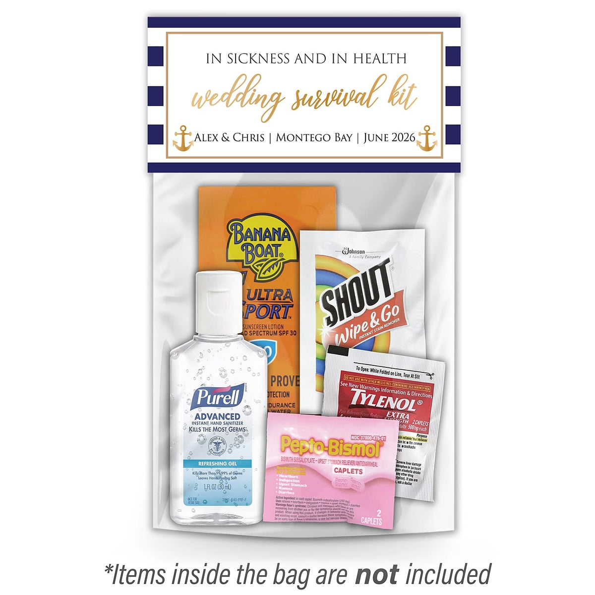 Wedding Hangover Recovery Kit Bag & Topper - Nautical Wedding ...